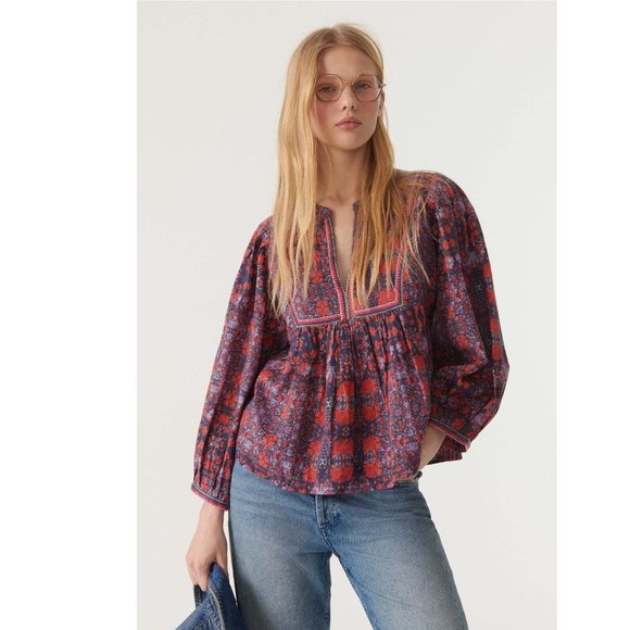 ba&sh | Tops | Bash Jade Blouse Top Floral Printed Embroidered Cotton ...